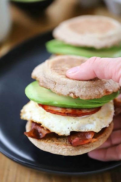 Egg, Bacon and Avocado Breakfast Sandwich - Yummy Healthy Easy